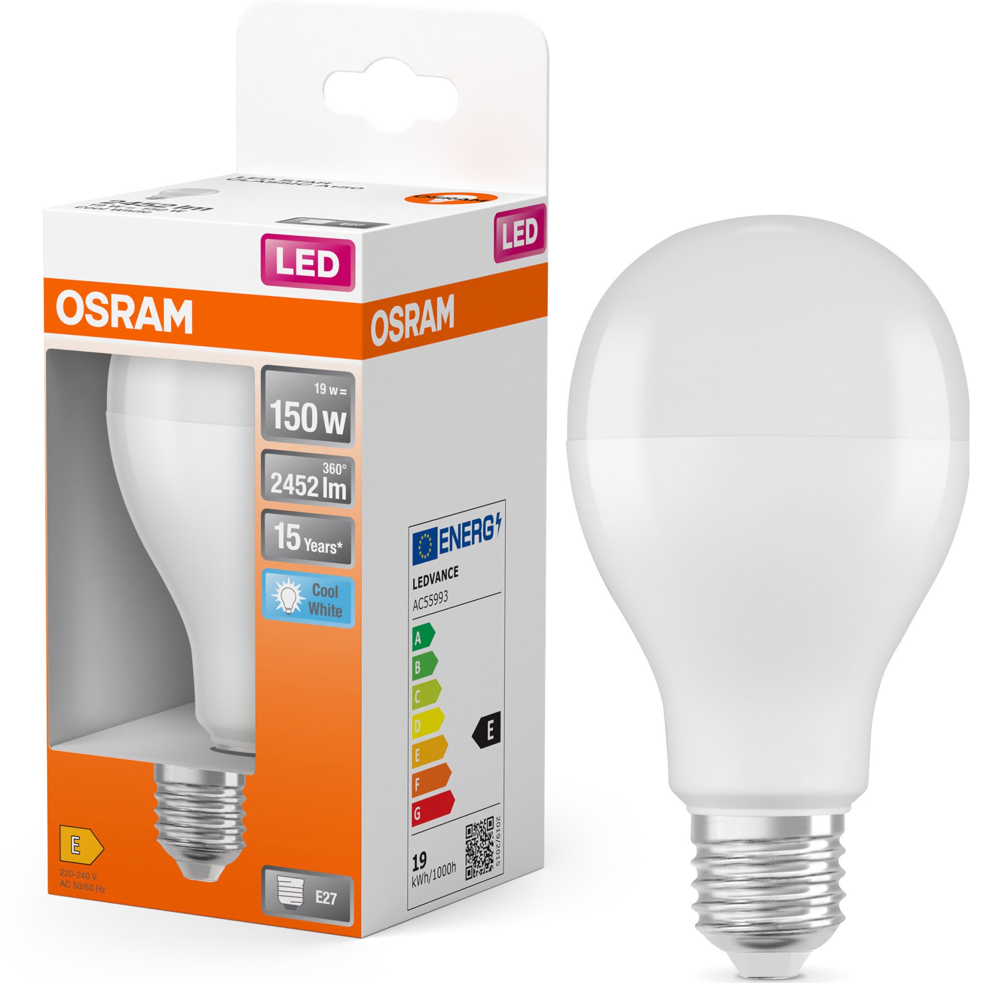 Bec LED Osram Star, A150, E27, 19W (150W), 2452 lm, lumina neutra ...