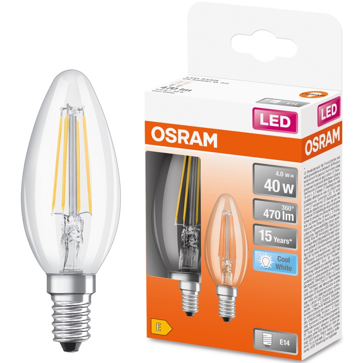 Комплект 2 крушки Led с нажежаема жичка Osram Star B40 E14 4w 40w
