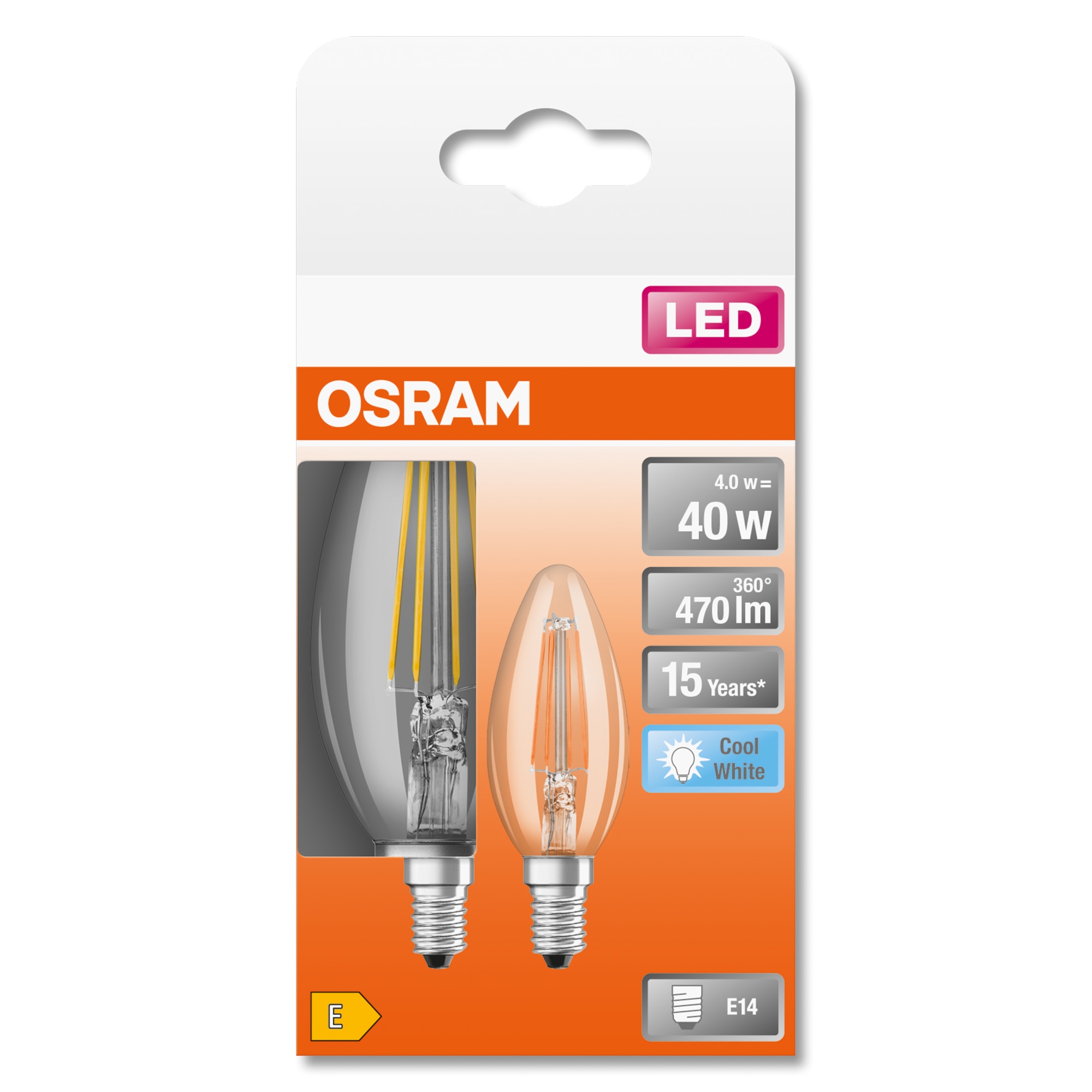 Комплект 2 крушки Led с нажежаема жичка Osram Star B40 E14 4w 40w