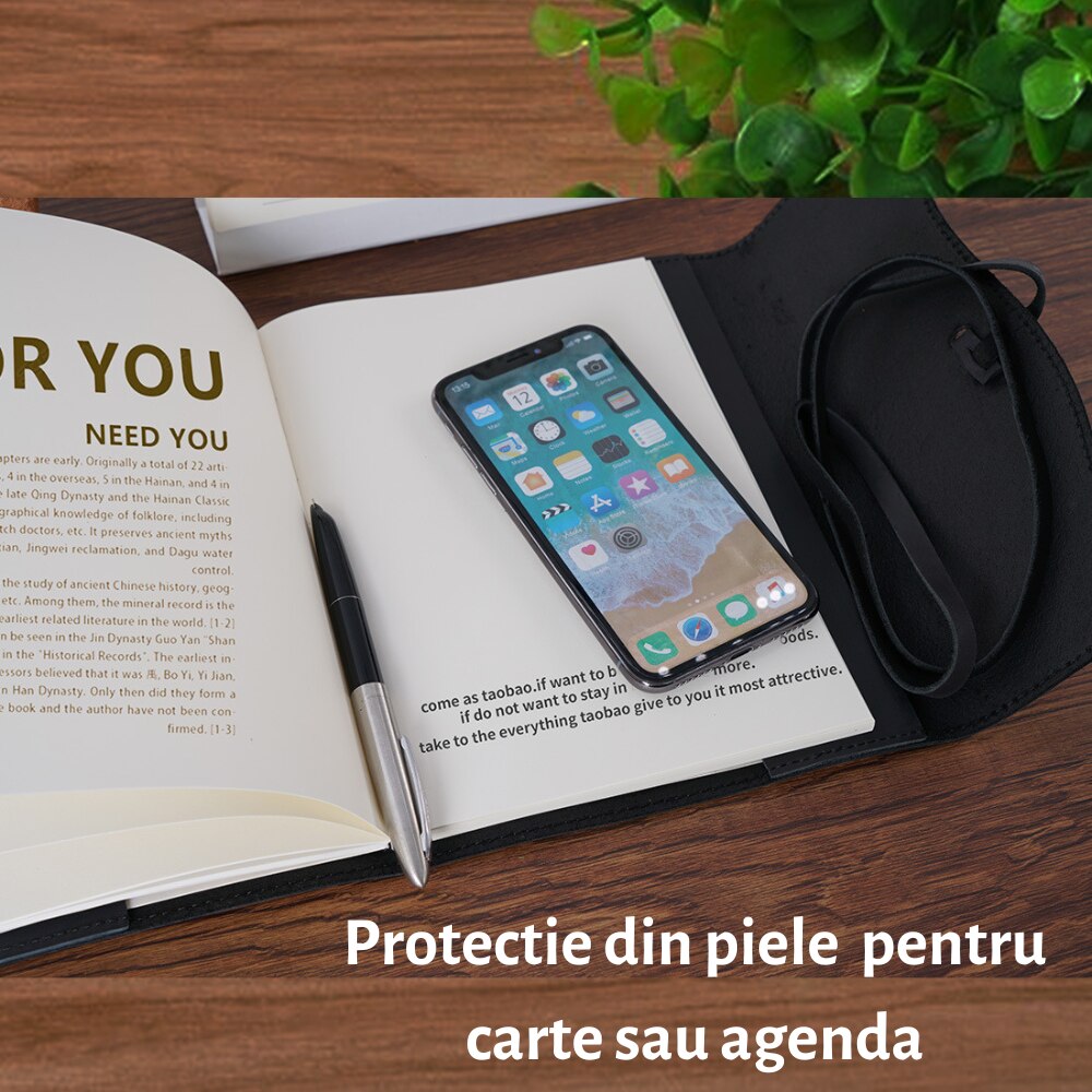 Protectie pentru carte, din piele de vaca, coperta model retro, format ...