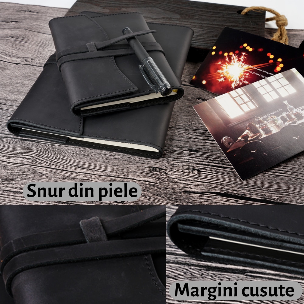 Protectie pentru carte, din piele de vaca, coperta model retro, format ...