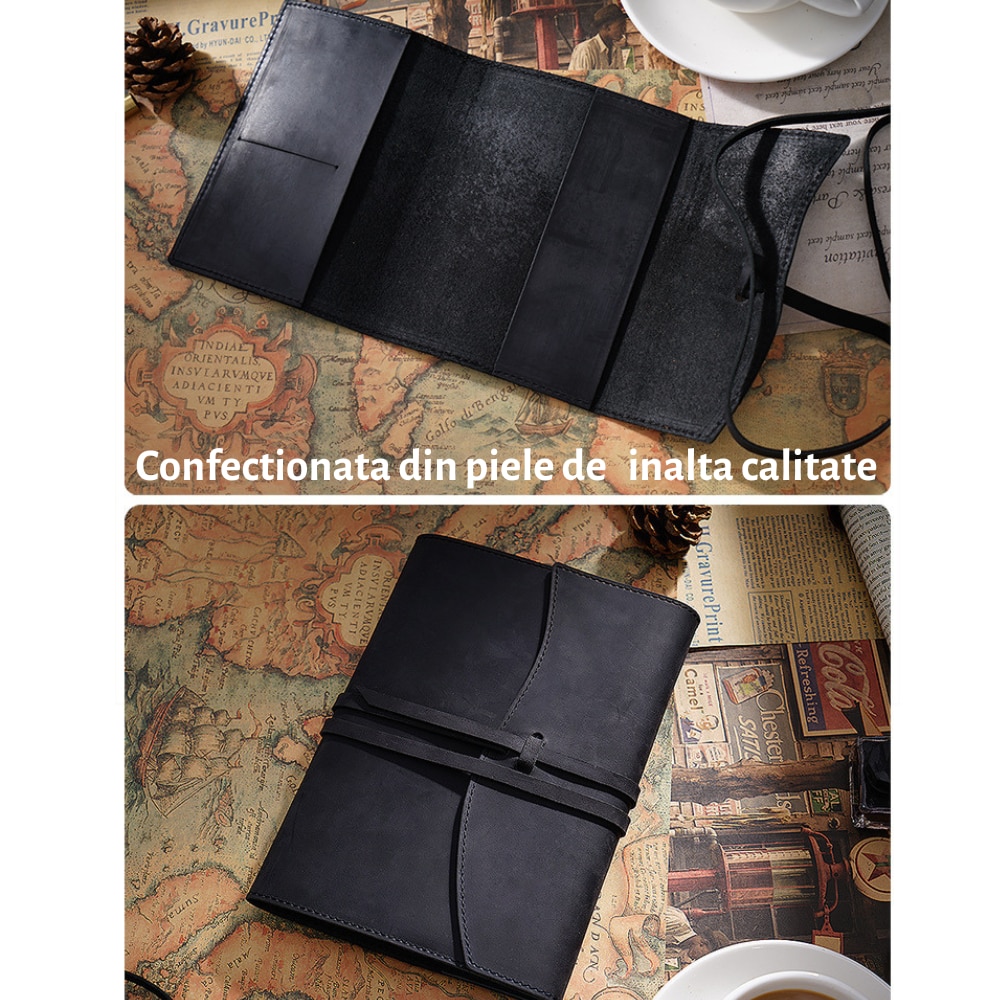 Protectie pentru carte, din piele de vaca, coperta model retro, format ...