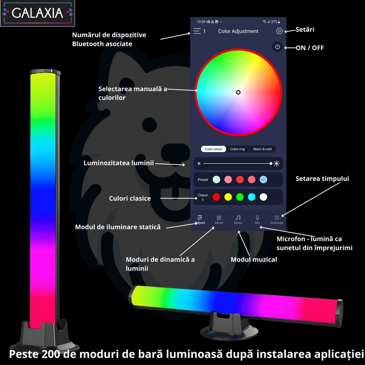 Set de 2 lampi LED RGB GALAXIA® smart, 16 milioane de culori, 200 de ...