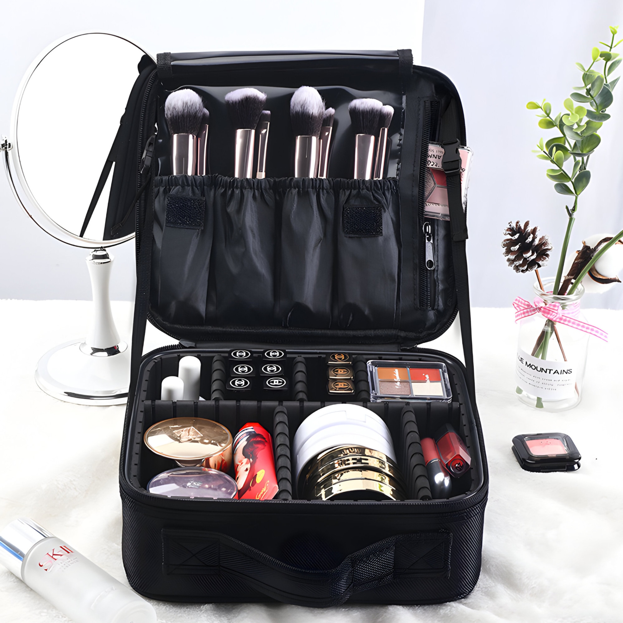 Geanta pentru Machiaj de Calatorie Retoo cu 7 Separatoare Ajustabile, 4 ...