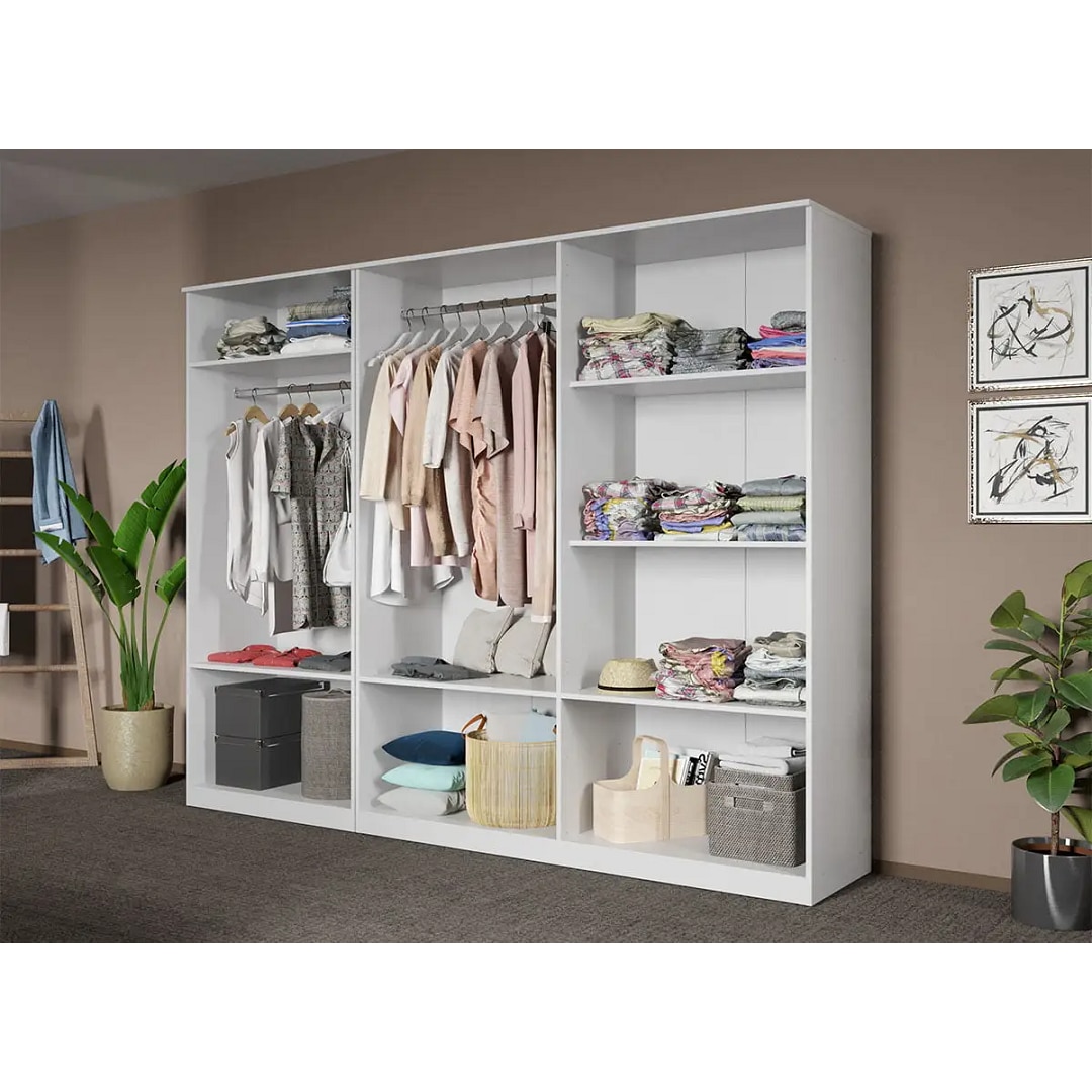 Set dormitor complet, Alb cu Gri, Sidney, C49, Pat 160x200, Dulap ...
