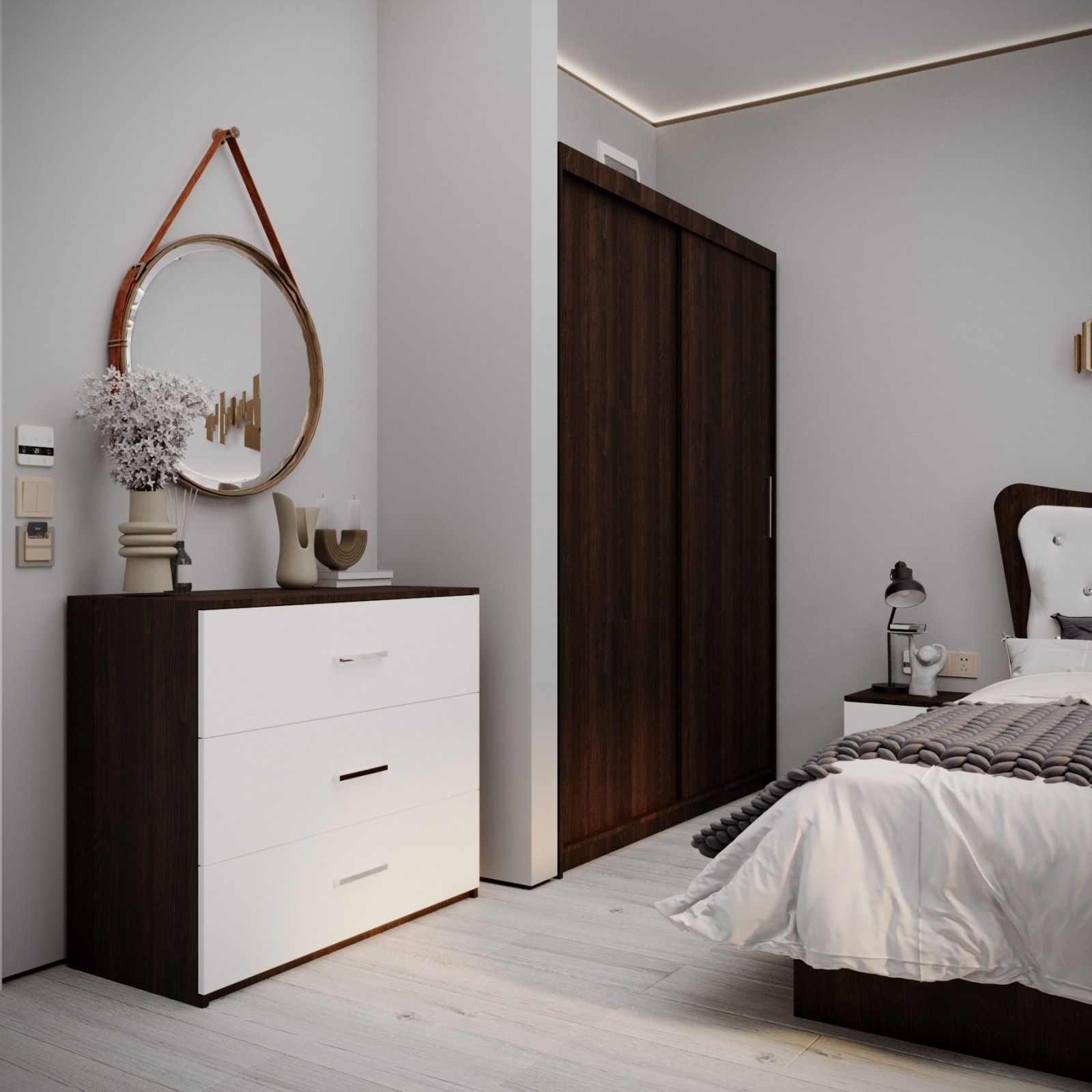 Dormitor Vista Tapitat Wenge&Alb Dressing 2 usi fara oglinda - eMAG.ro