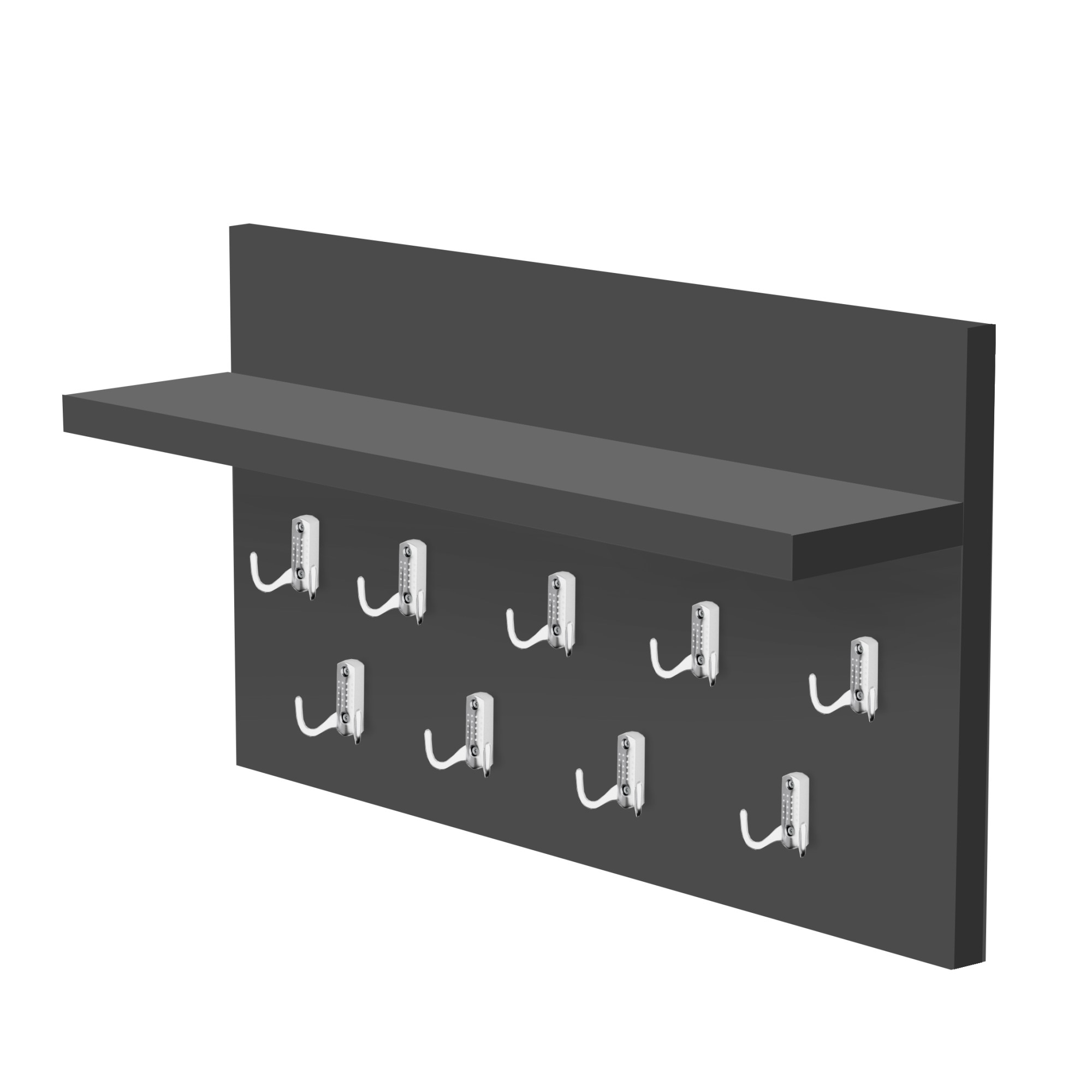 Cuier de perete cu 9 agatatori si polita, 70 cm gri antracit - eMAG.ro