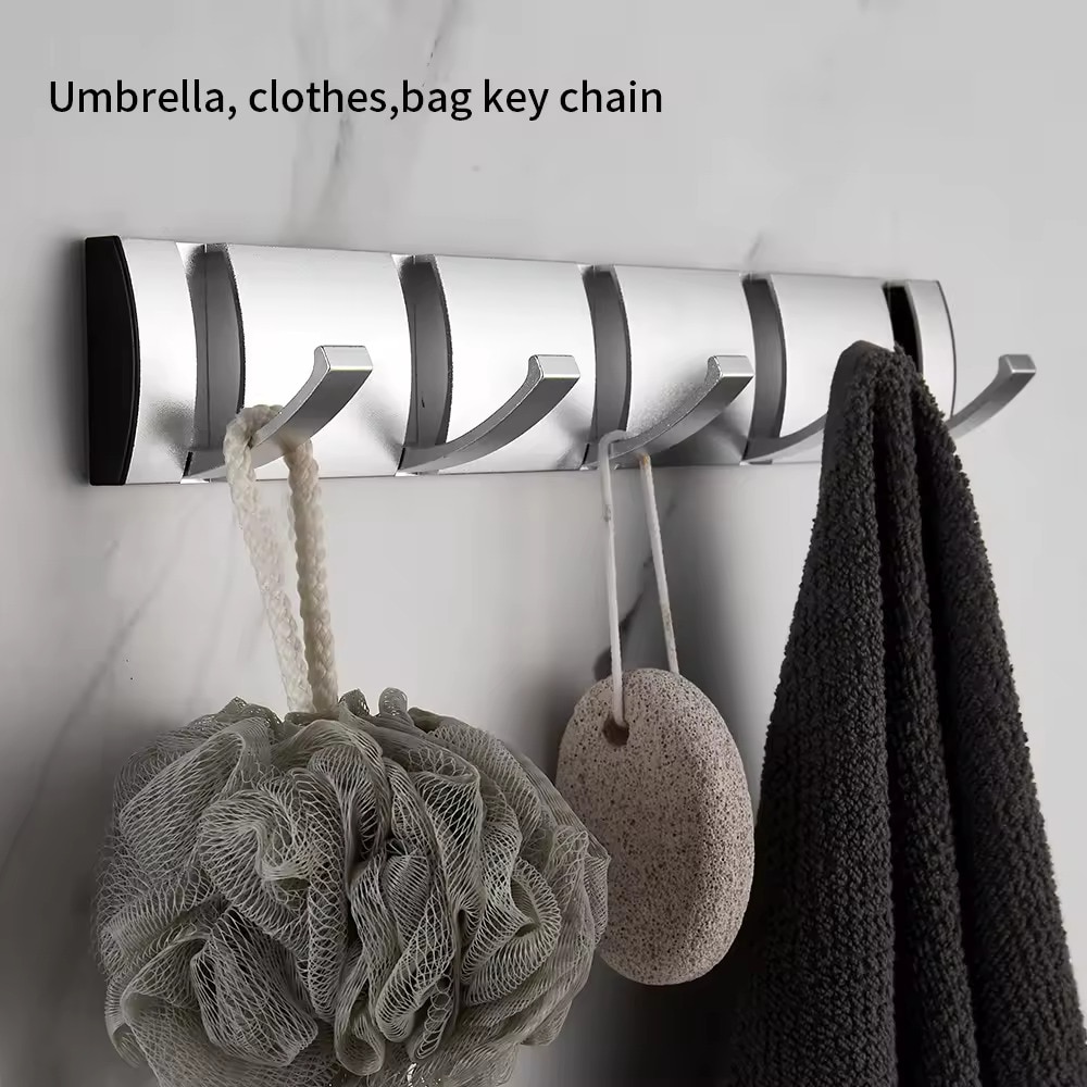 Cuier aluminiu cu 5 agatatori rabatabile, Modern, Montare pe perete ...