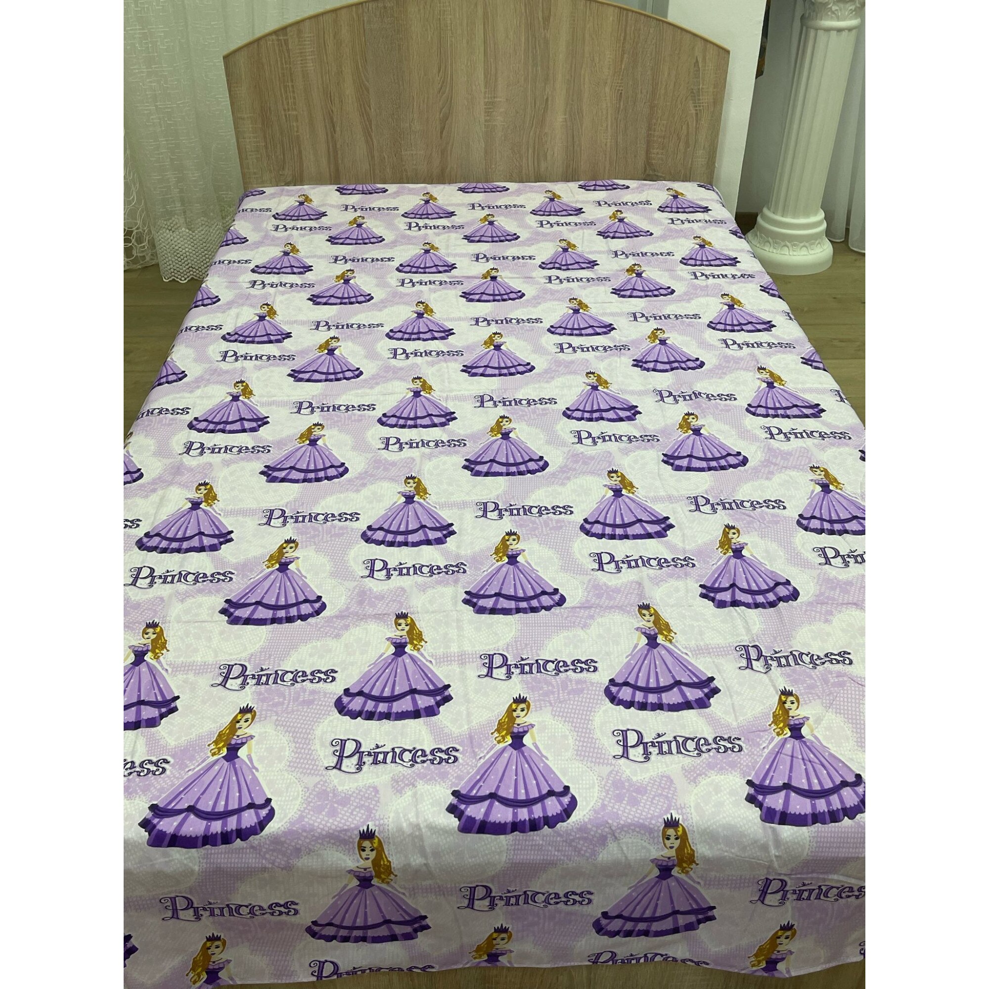 Cearceaf alb/mov, 140x215cm pentru pat single, pentru saltea de 90 cm ...