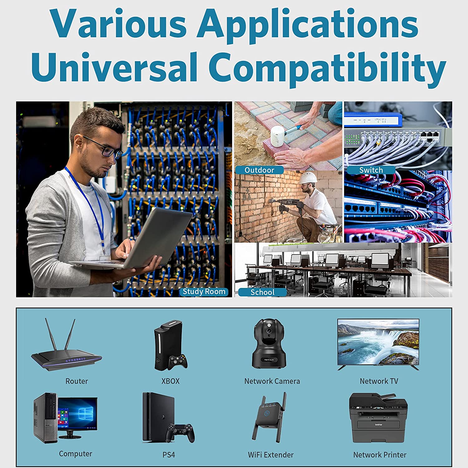 Cablu de retea CAT8, Cablu Ethernet de Internet, mufat RJ45, 20m, Negru ...