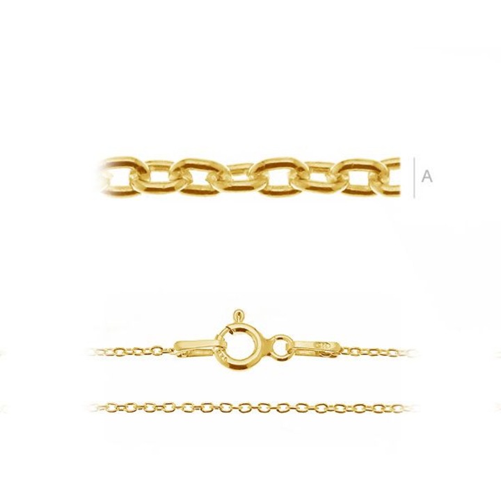 Lant argint 925 placat cu aur de 24k, 50 cm, cu banut rotund gravat ...