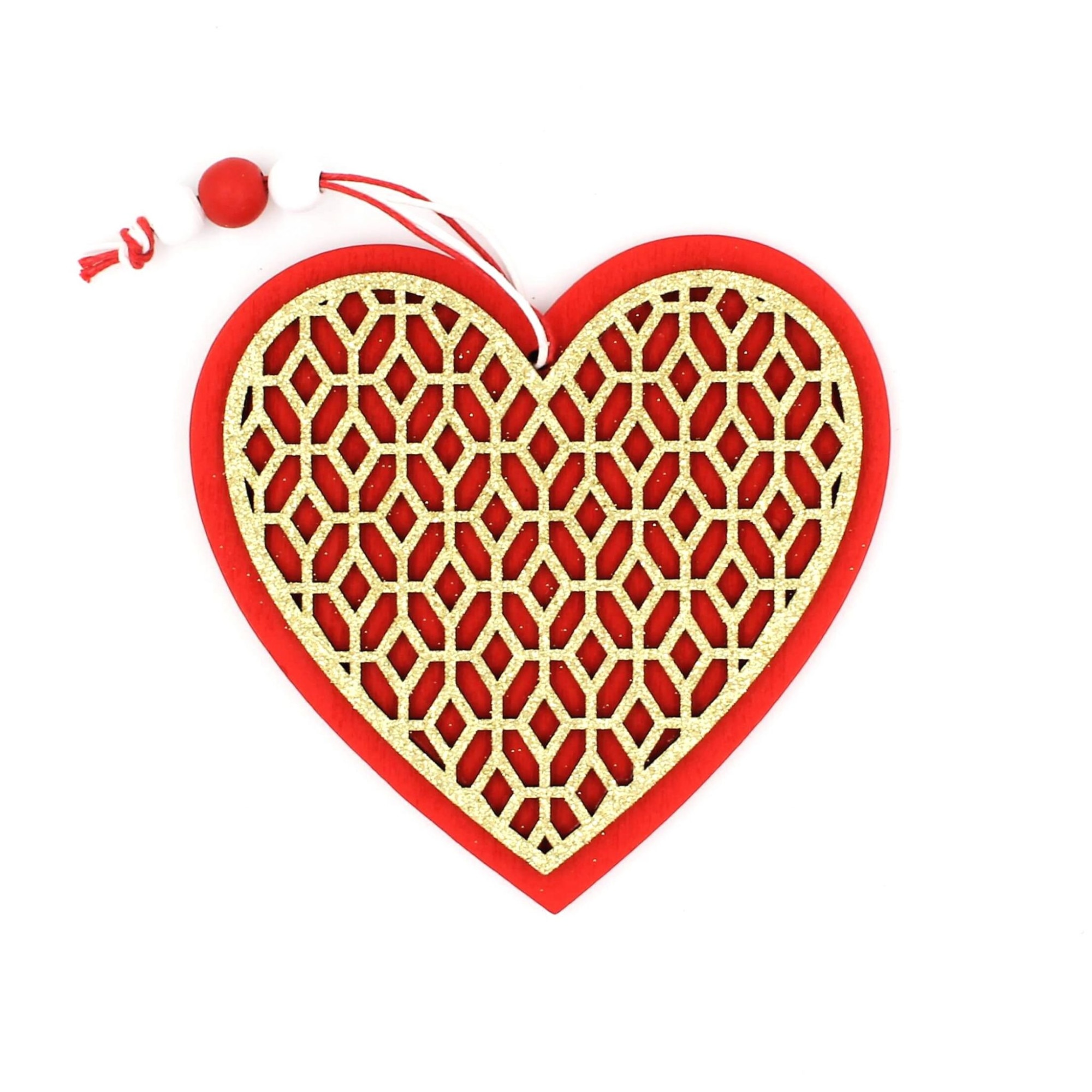 Decoratiune din lemn - inimioara rosie - aurie - eMAG.ro