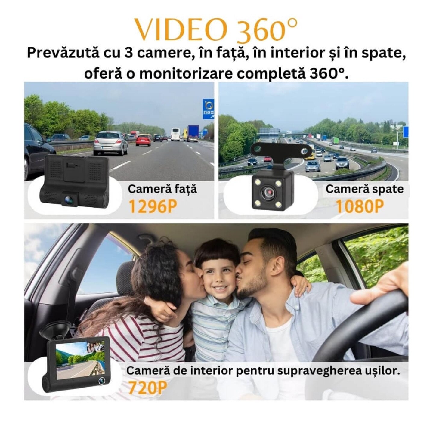 Camera Tripla ALG™ Auto, 3 in 1 + Camera Spate Inclusa, Full HD 1080p ...