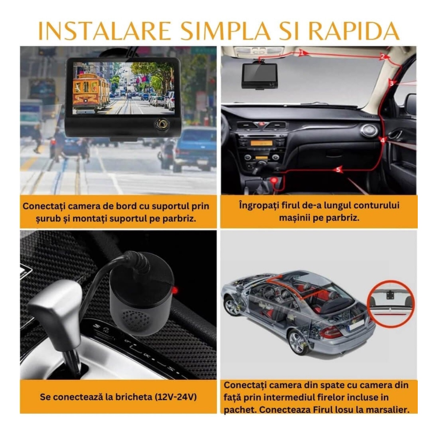 Camera Tripla ALG™ Auto, 3 in 1 + Camera Spate Inclusa, Full HD 1080p ...