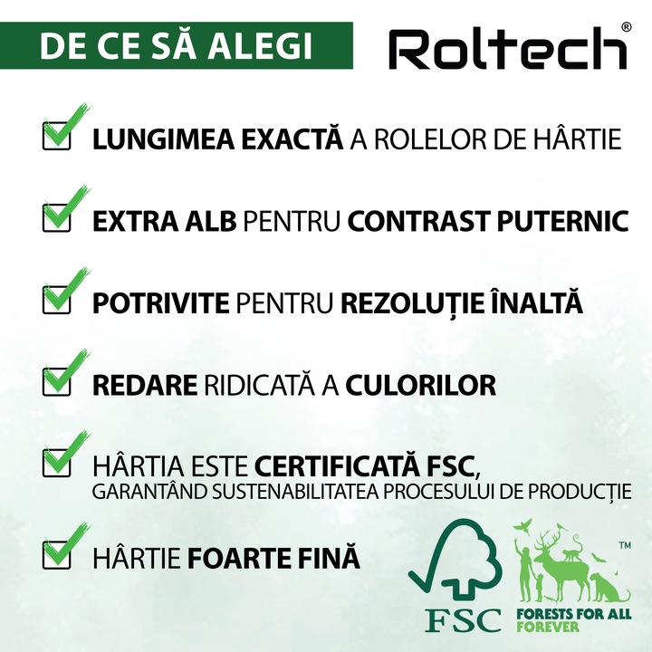 Set 2 Role Hartie plotter A1+ ROLTECH, Dimensiune 610mm x 50m, 80 gr/m² ...
