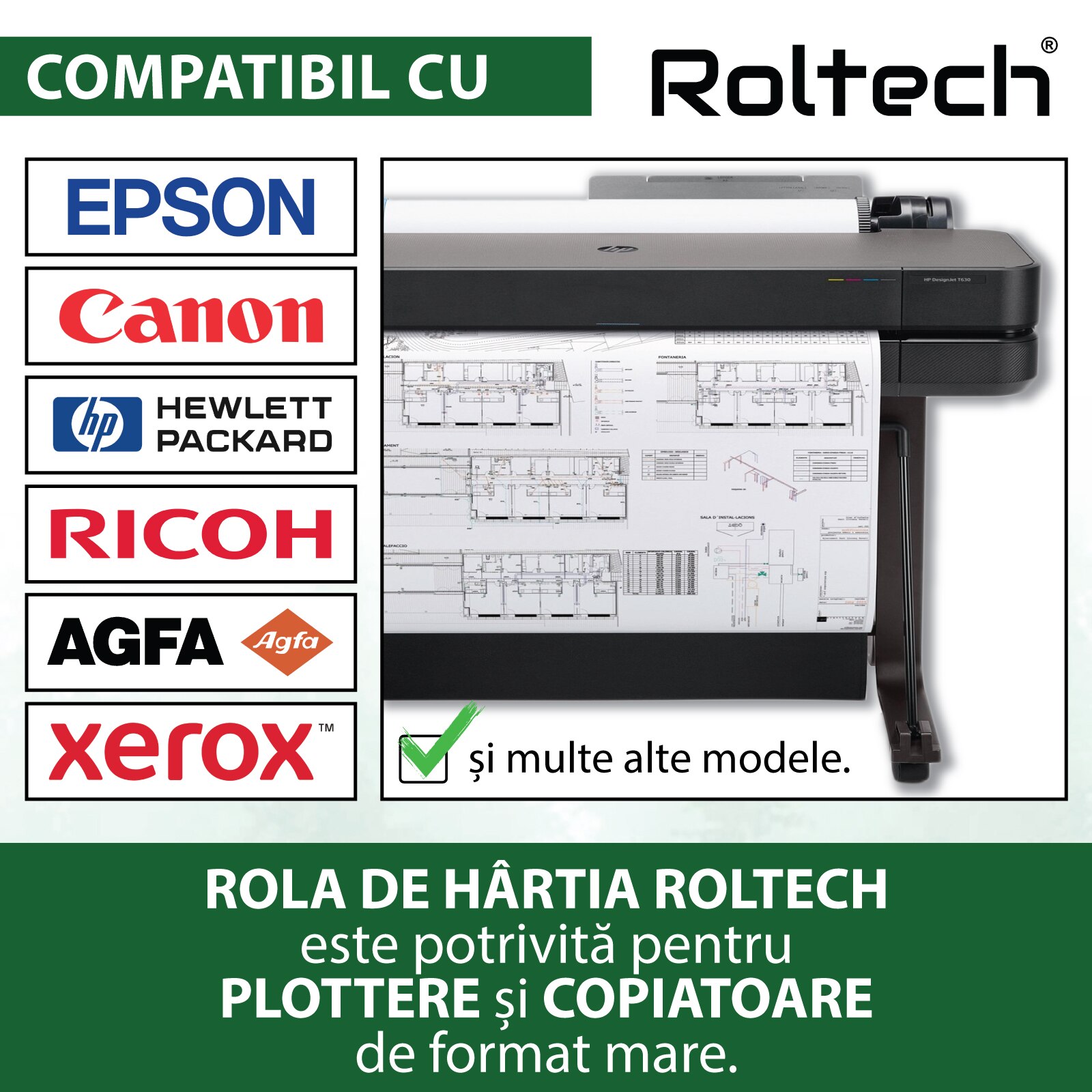 Set 4 Role Hartie plotter A1 ROLTECH®, Dimensiune 594mm x 50m, 80 gr/m² ...