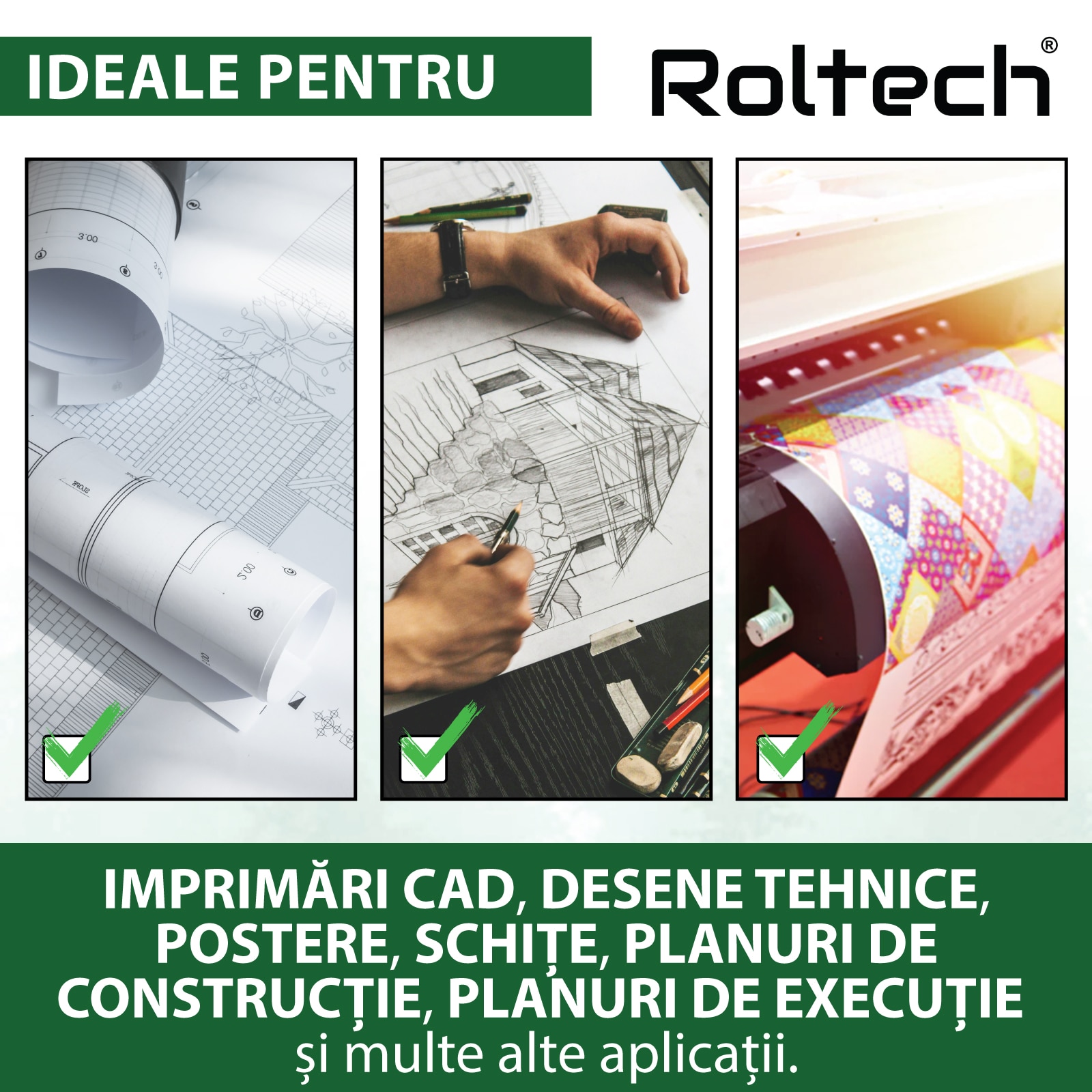 Set 4 Role Hartie plotter A1 ROLTECH®, Dimensiune 594mm x 50m, 80 gr/m² ...