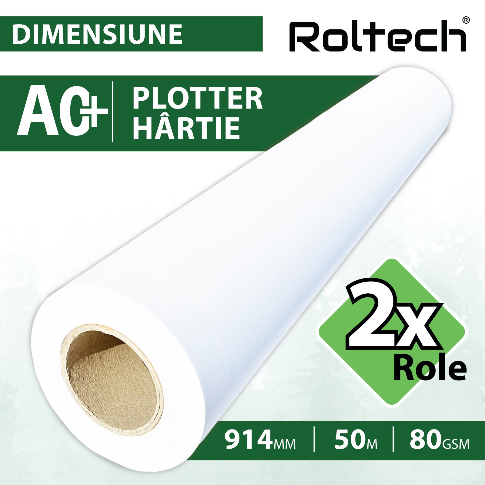 Set 2 Role Hartie plotter A0+ ROLTECH, Dimensiune 914mm x 50m, 80 gr/m² ...
