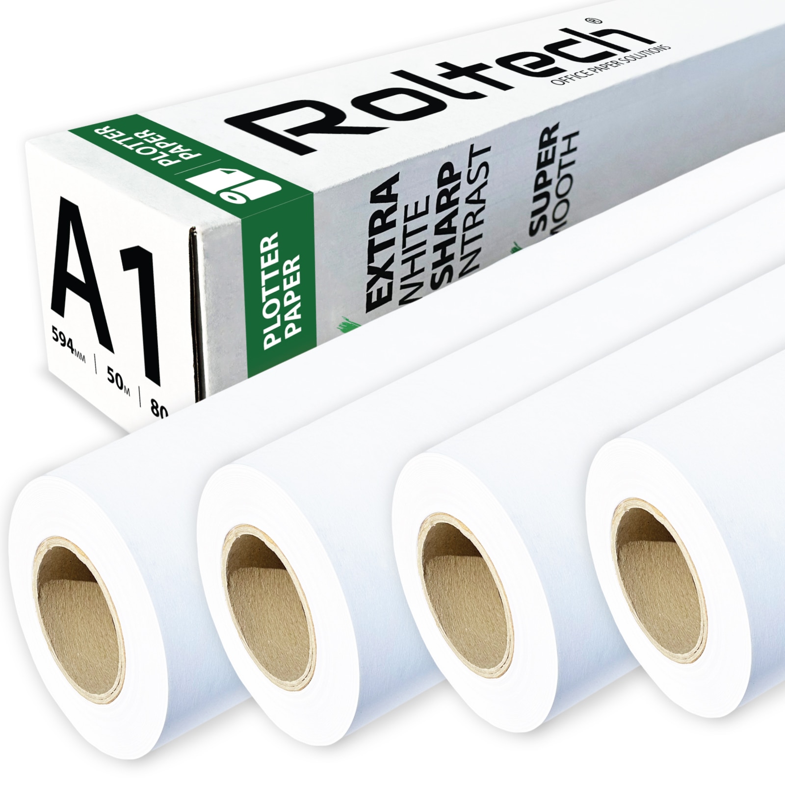 Set 4 Role Hartie plotter A1 ROLTECH®, Dimensiune 594mm x 50m, 80 gr/m² ...