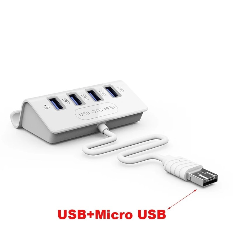 Hub USB 4 in 1 USB + Micro USB cu Stand pentru Telefon si Adaptor USB ...