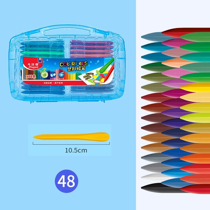 Set creioane colorate cerate din plastic Maped PlastiClean, 48 culori ...