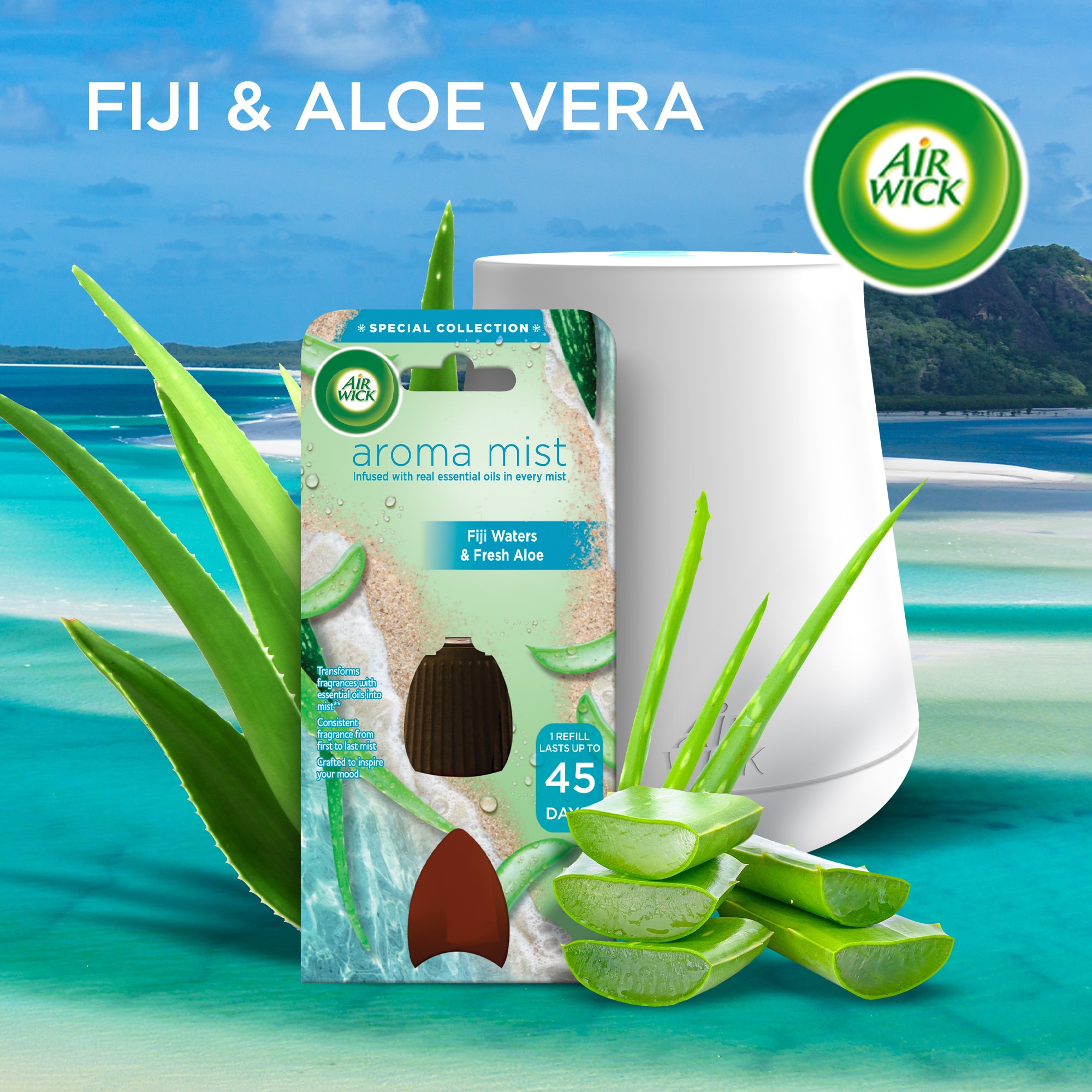 Резерва парфюмен дифузер с етерични масла Air Wick, Fiji & Aloe Vera, С ...
