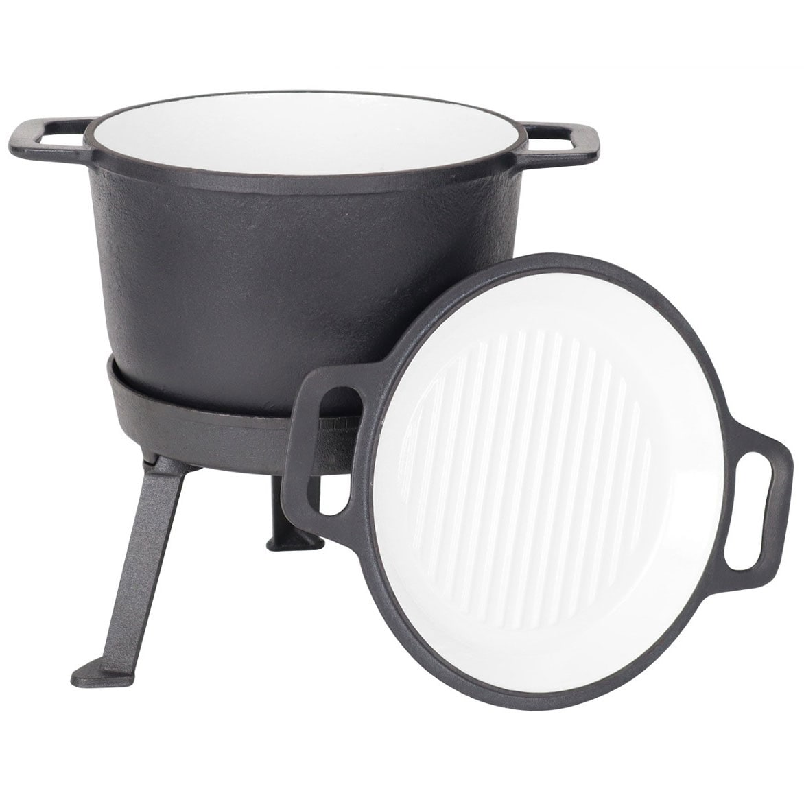 Ceaun cu capac si trepied, Rossner, Fonta, 25 cm, 8 l, 12 kg, Negru ...