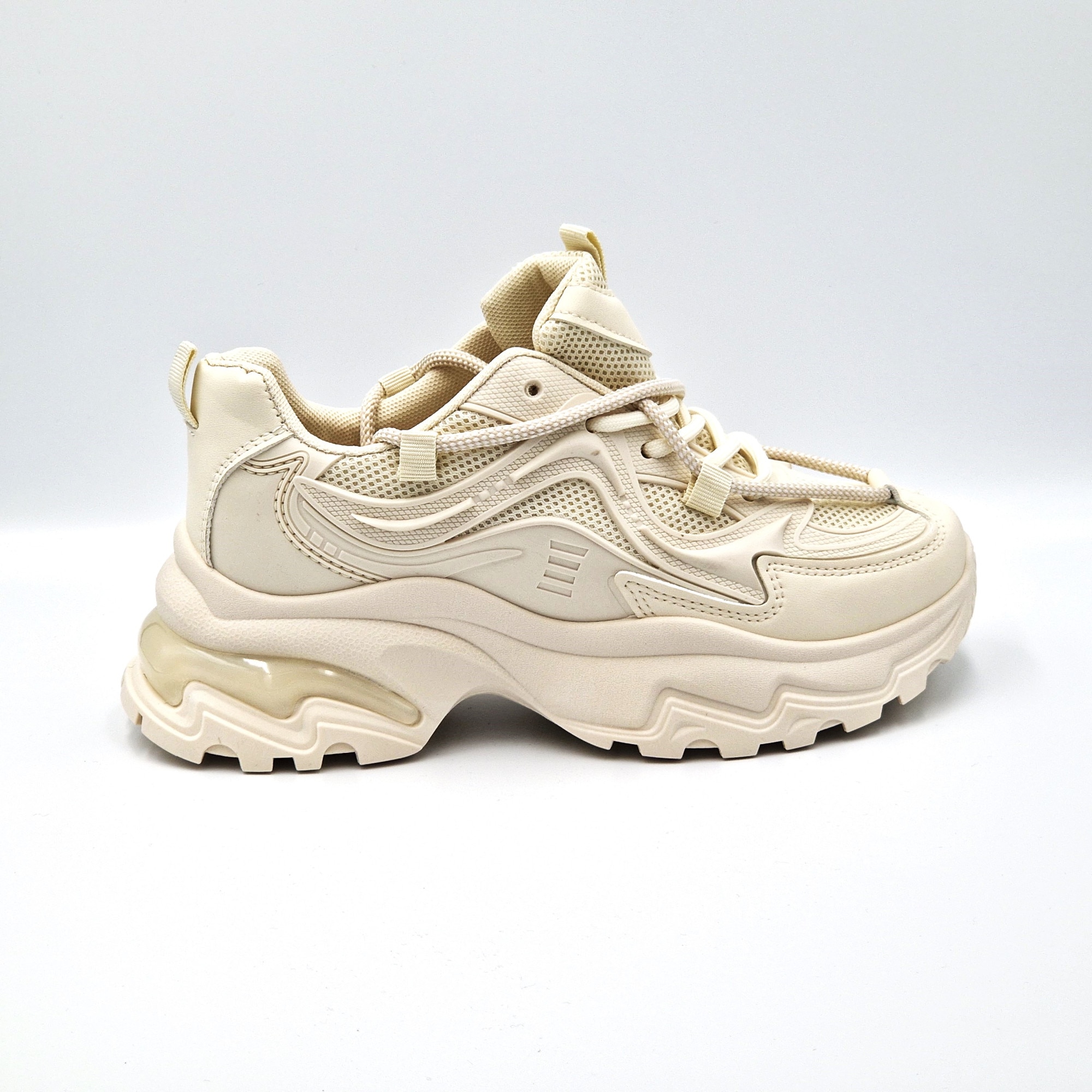 Adidasi dama din piele ecologica cu insertii de plasa, Bej, 37 EU - eMAG.ro