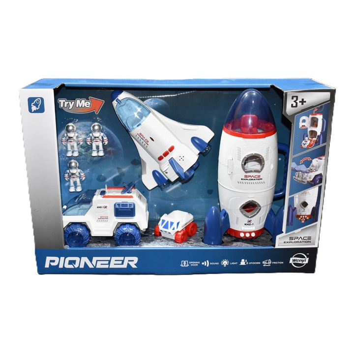 Set spatial cu rover, statie, racheta si naveta spatiala, 3 figurine ...