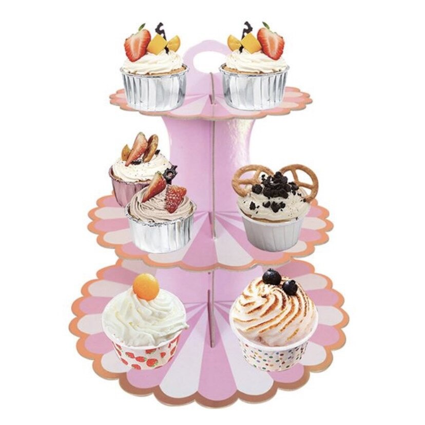 Suport pentru dulciuri cu 3 nivele, roz, auriu - eMAG.ro