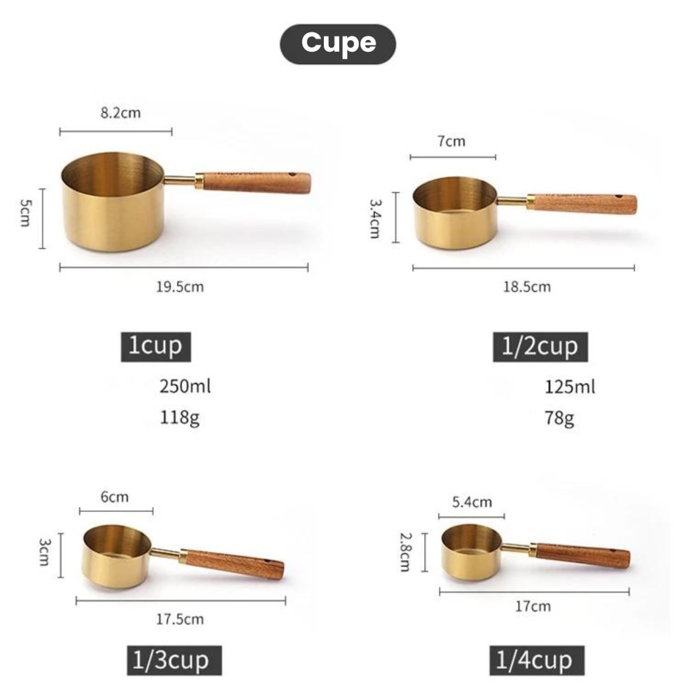 Комплект от 8 професионални кухненски прибора с 4 лъжици и 4 мерителни чаши За готвене и торти