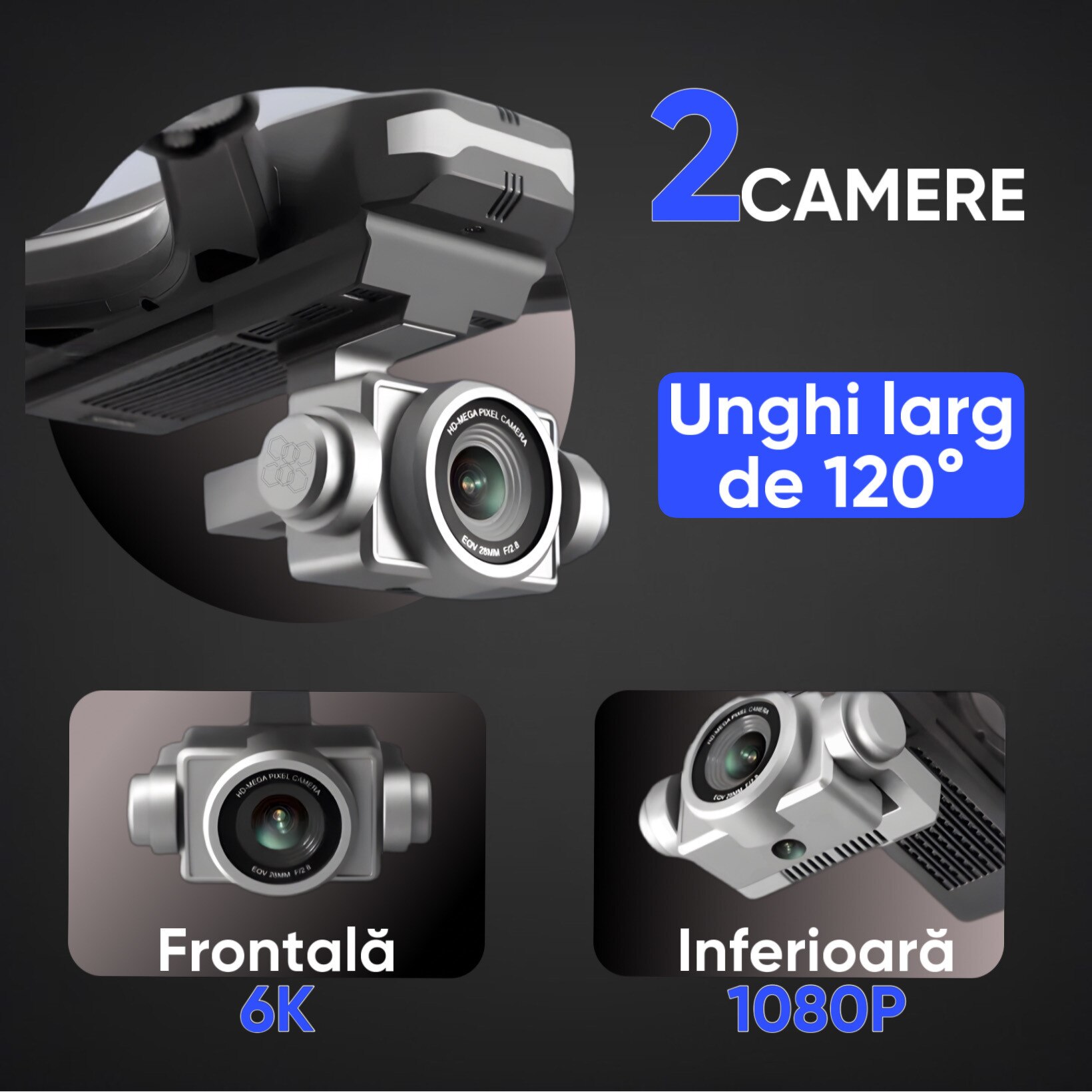 Drona cu camera dubla si GPS, HexaCraft, Camera frontala 6K, camera ...