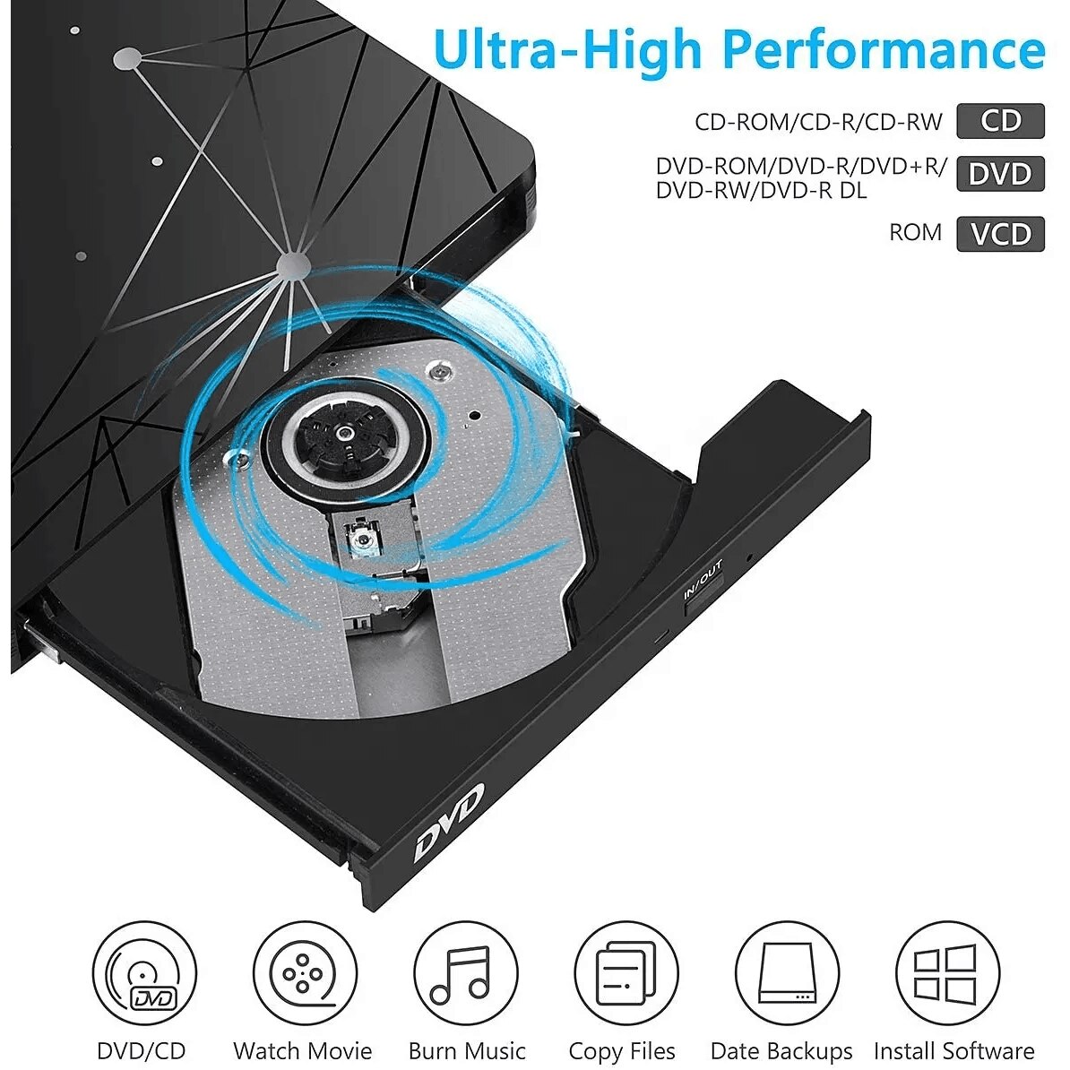 Unitate optica Externa CD/DVD ROM Player pentru Mini PC Laptop Wins XP ...