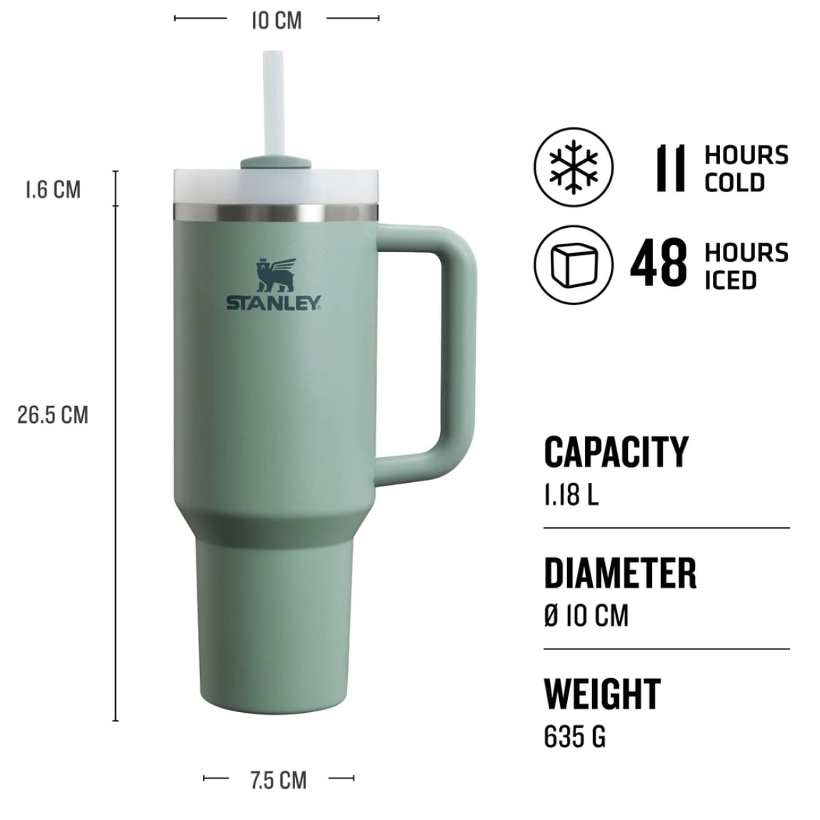 Cana Termos, Stanley Quencher H2.0 Flowstate™ Tumbler, 1.2 Litri, Shale ...