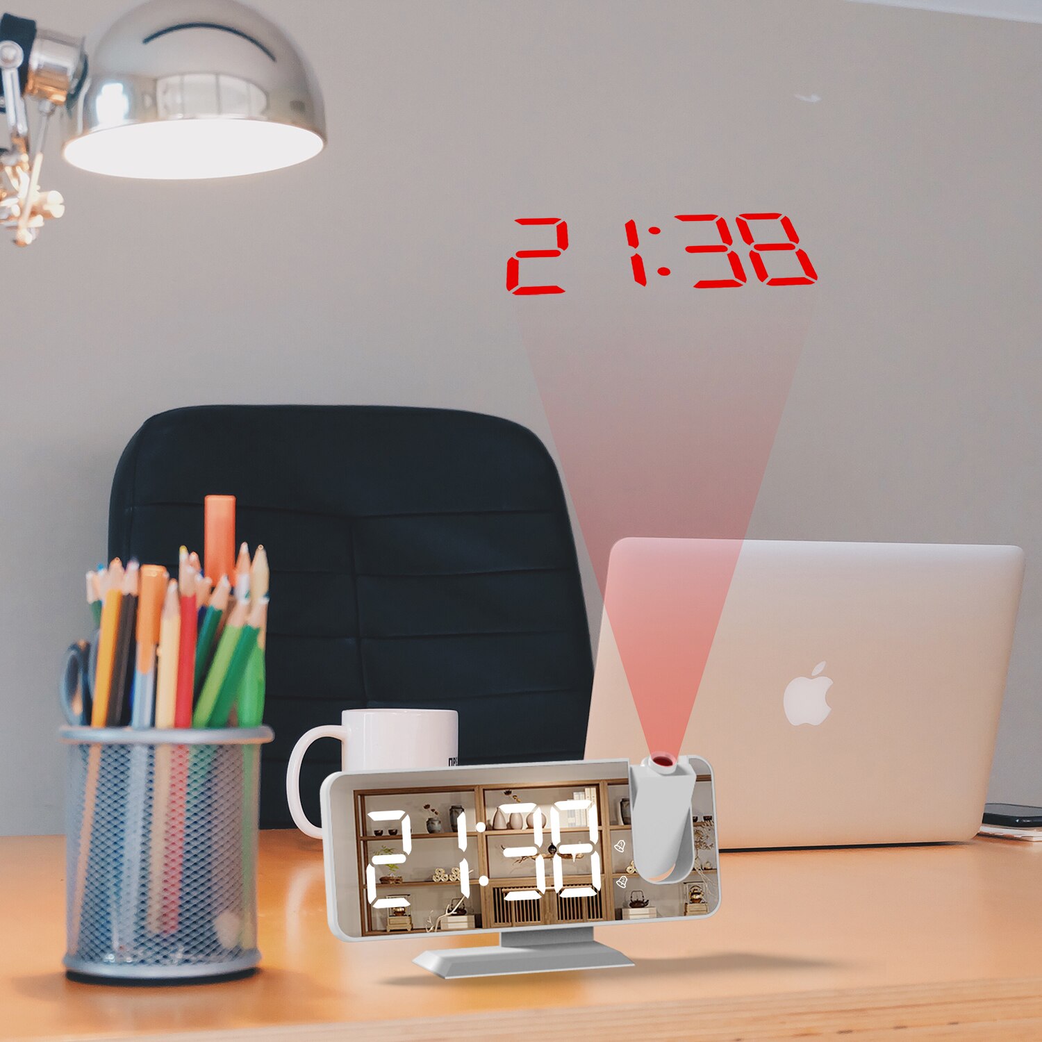 Ceas digital LED cu proiectie ora pe tavan/perete, Alarma duala, Port ...