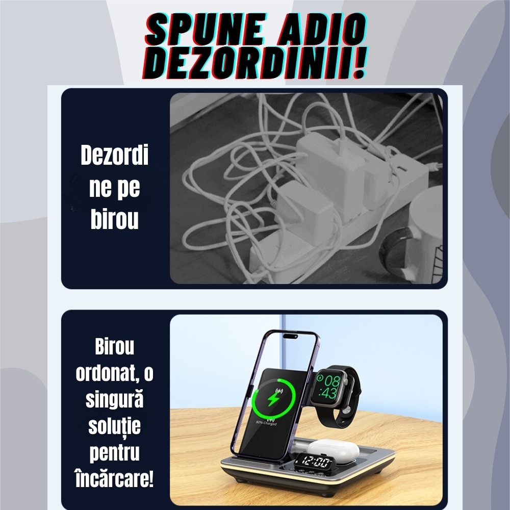 5 в 1 безжична станция за зареждане, 15 W, бързо зареждане, за iPhone ...