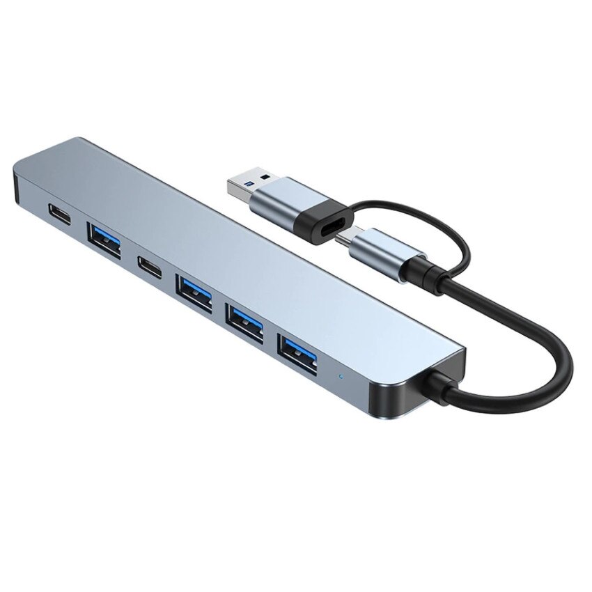 Hub, 7in1, Adaptor multiport, USB3.0-Tip C/USB, Argintiu - eMAG.ro