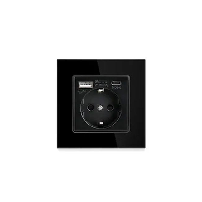 Priza Neagra cu Rama din Sticla Simpla cu USB A si USB c - eMAG.ro