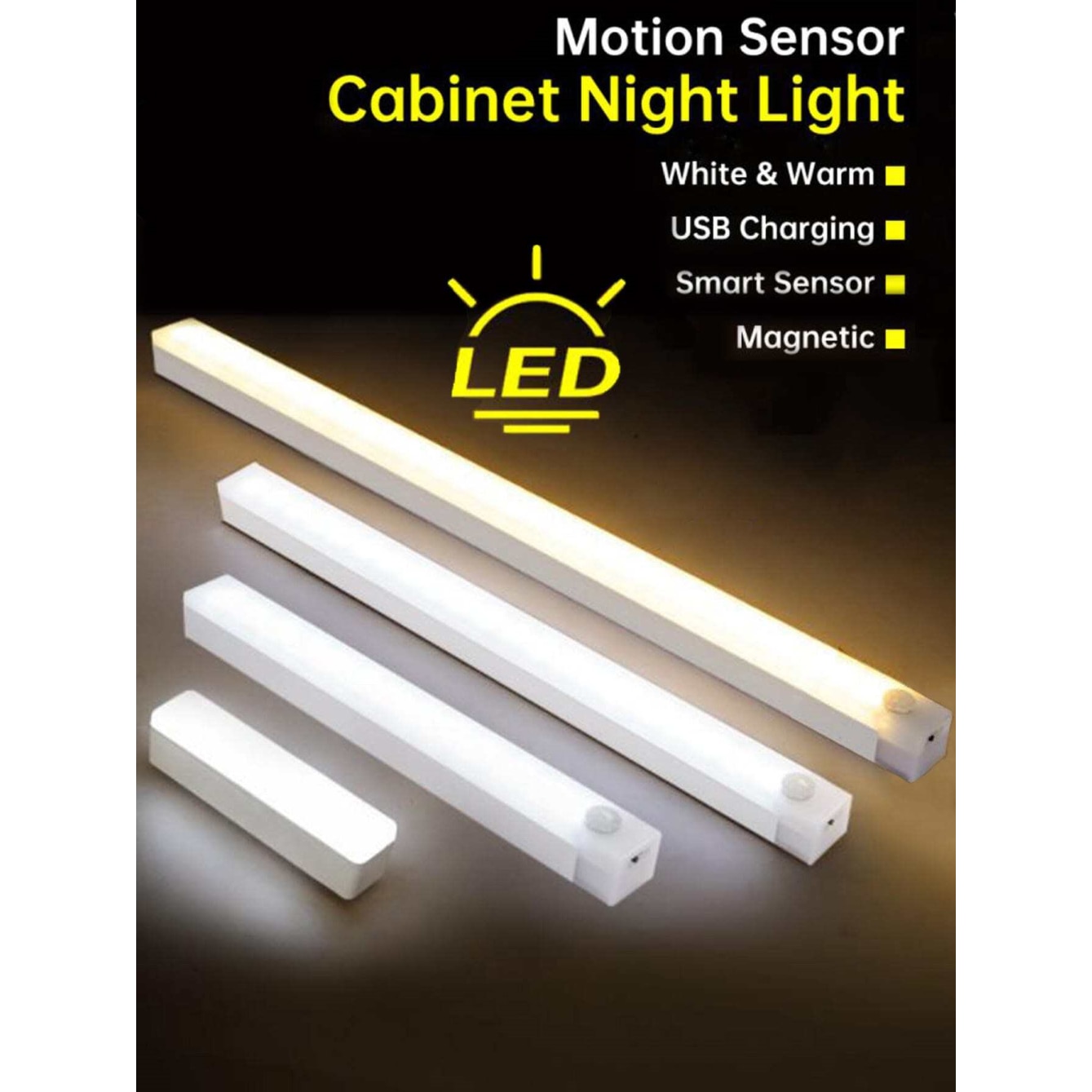 LED лампа със сензор за движение, USB-C акумулаторна батерия, топла и ...