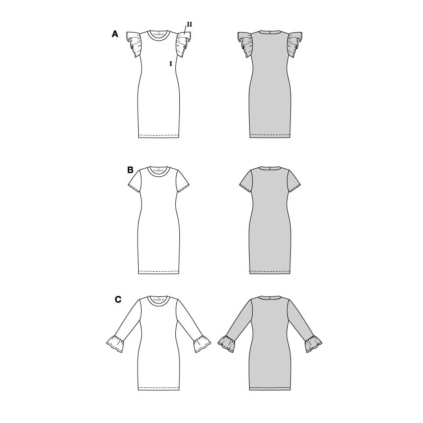 Tipar de croitorie rochie pentru femei cu croiala pe corp si maneci cu ...