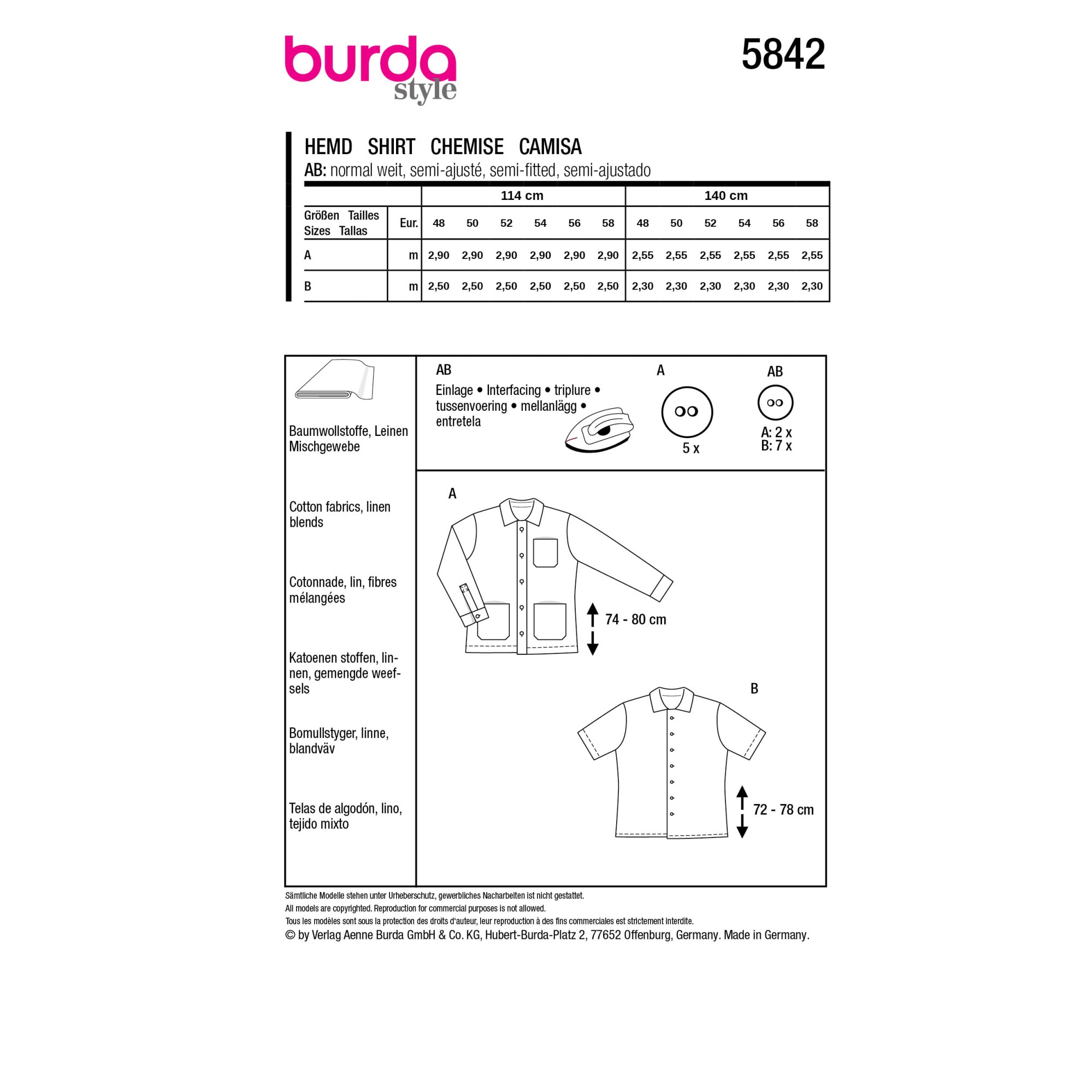 Ежедневна мъжка риза с къс ръкав и големи джобове Burda Style, 5842 ...