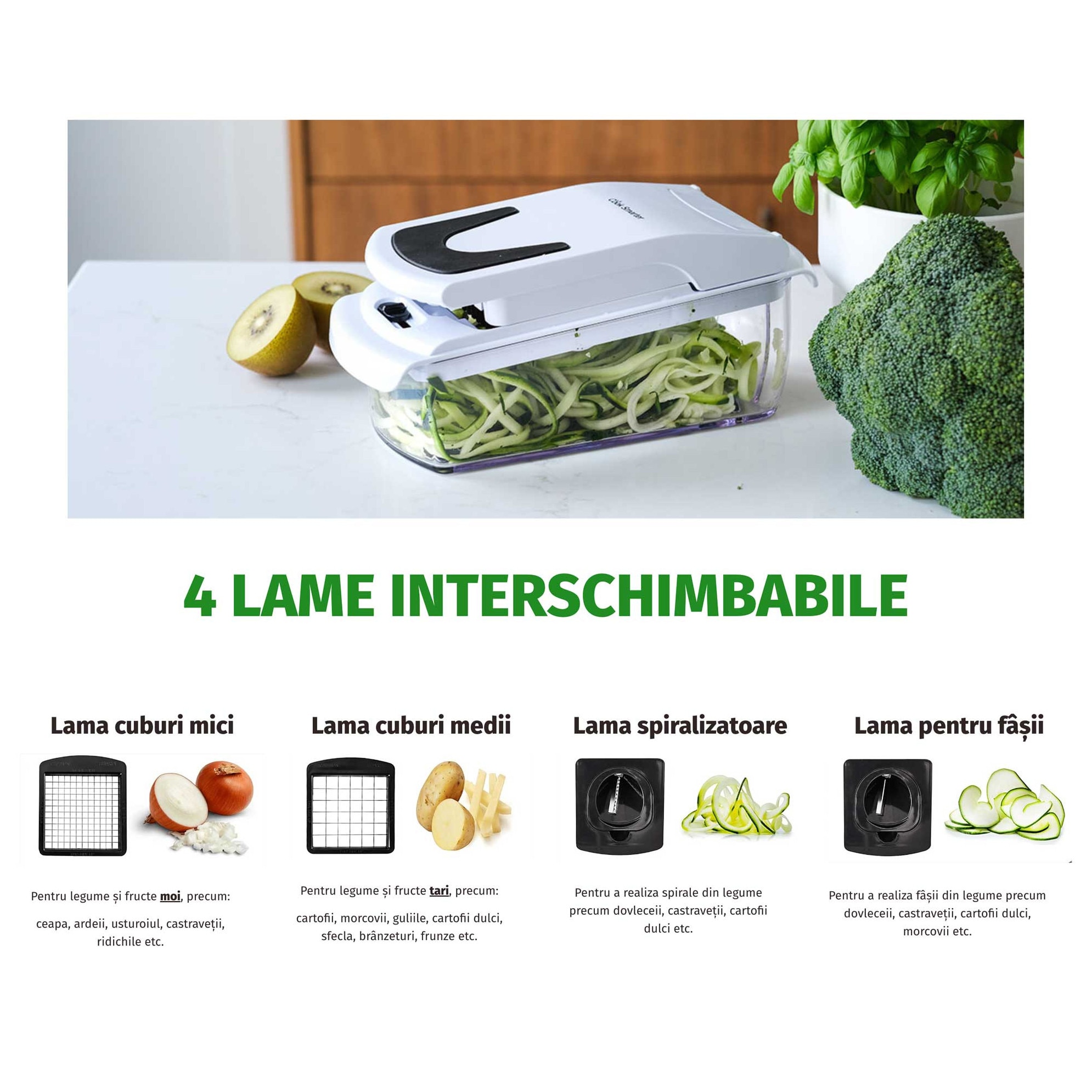 Tocator Legume Manual, 4 Lame, Cook Smarter Vegetable Chopper, Alb ...