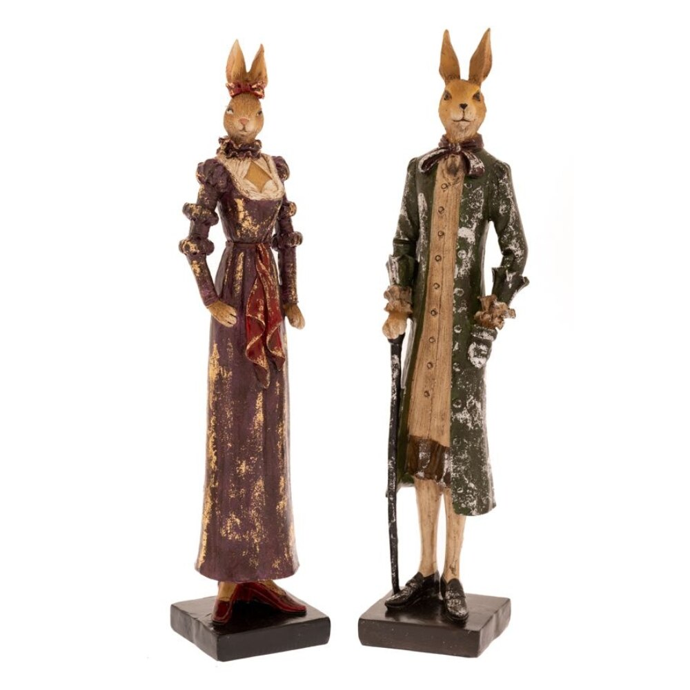 Set 2 decoratiuni Pasti pereche iepurasi eleganti, model antichizat ...