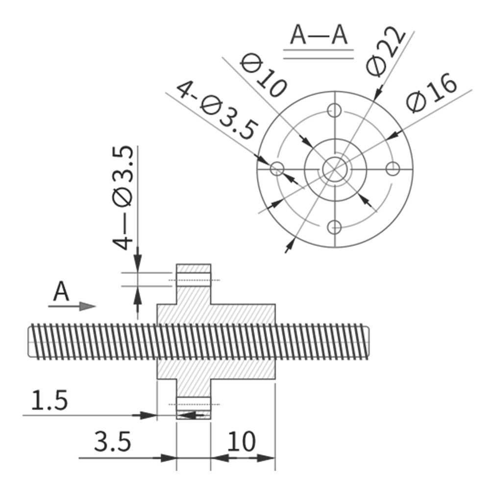 Surub trapezoidal si piulita din alama, Ajmaker, Tr8x8, 500 mm, Inox ...