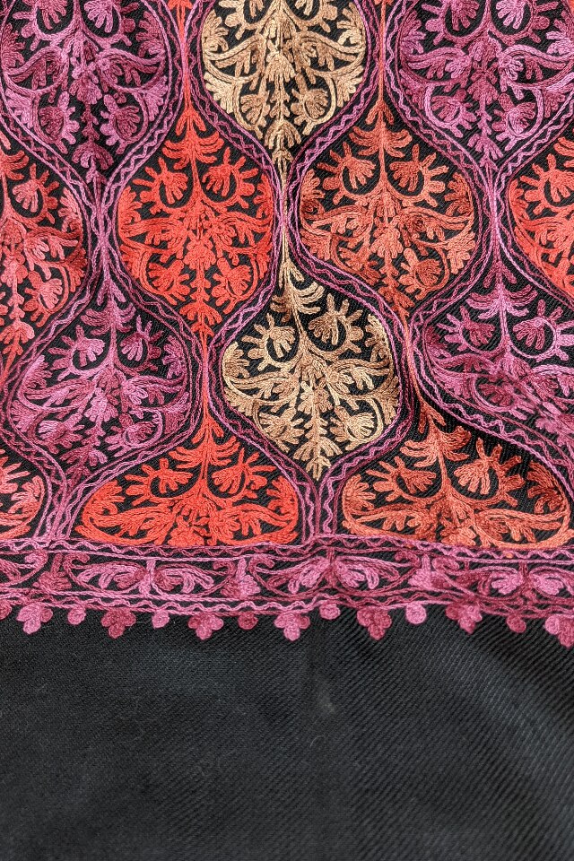 Esarfa Cara negru de lana reversibil cu broderie hand made India 70x200 ...
