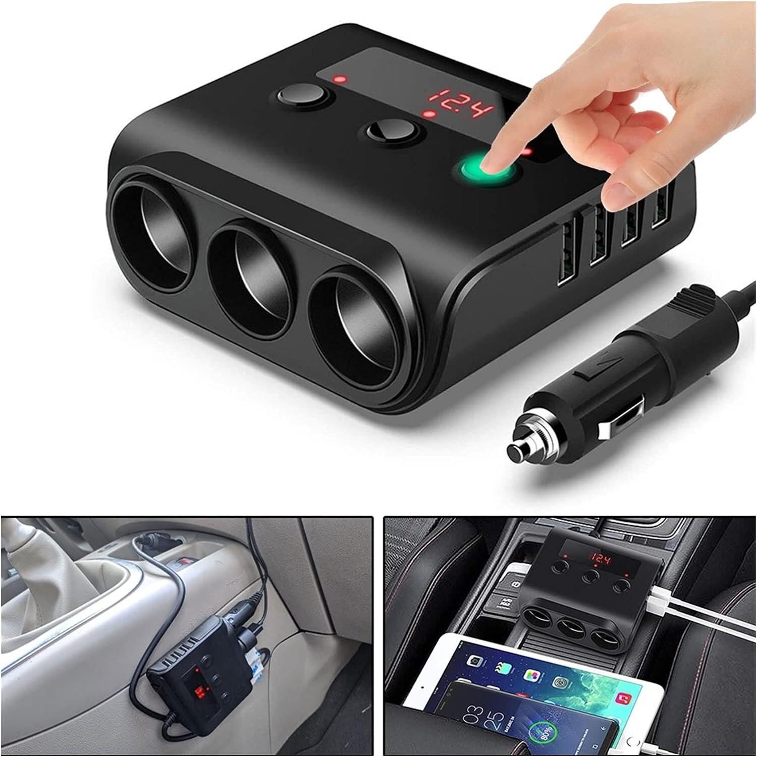 Distribuitor priza bricheta auto, 4xUSB, 12V-24V R110 - eMAG.ro