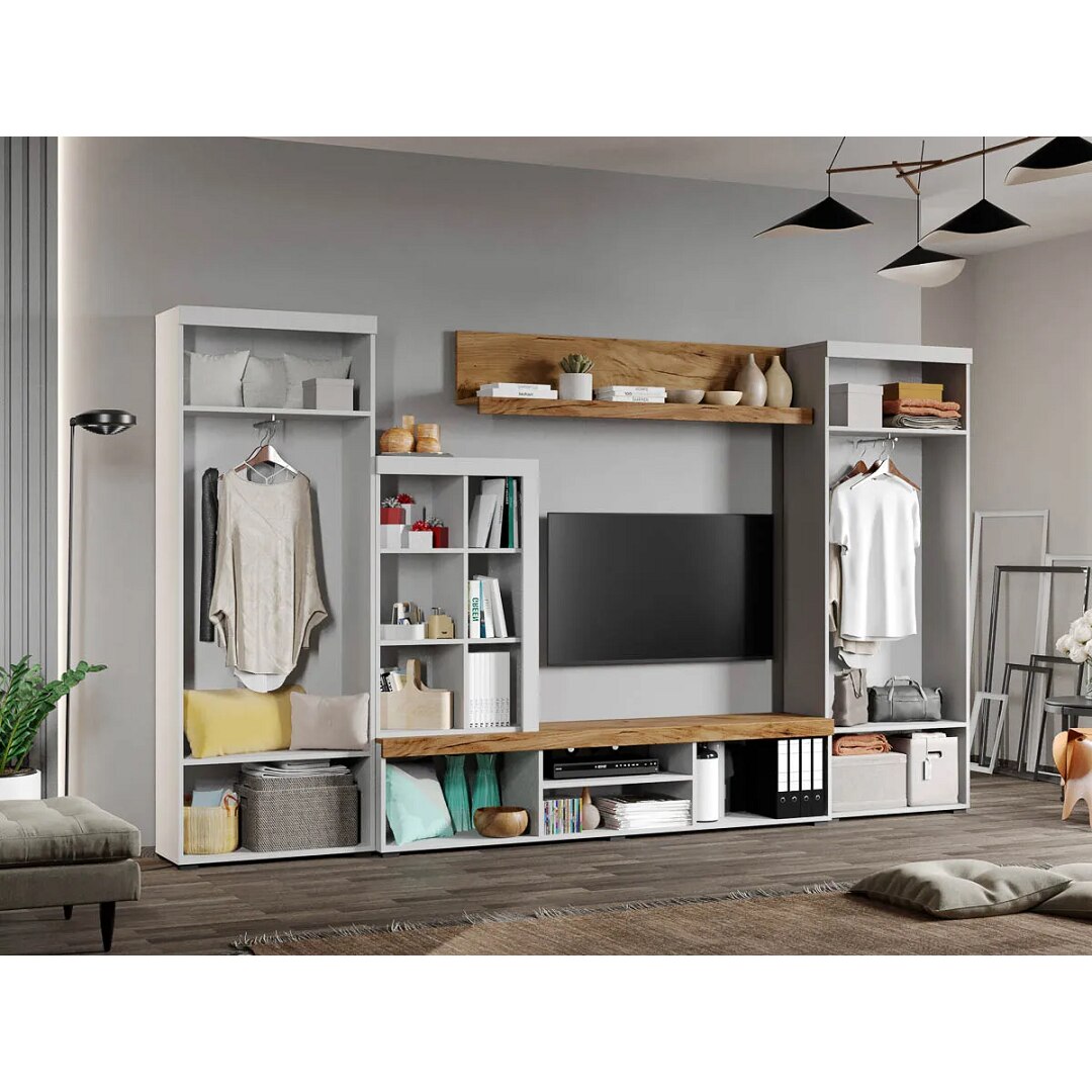 Set Living, Alb cu Stejar Auriu, Olaf, C02, L 315, 2 x A 35, 2 x H 182 ...