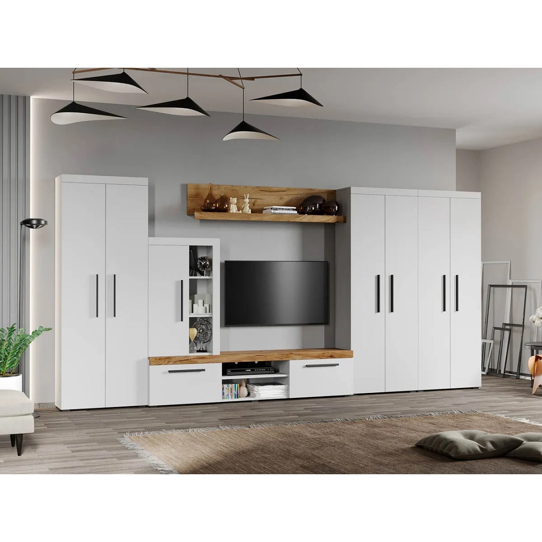 Set Living, Alb cu Stejar Auriu, Olaf, C07, L 382, 8 x A 35, 2 x H 182 ...