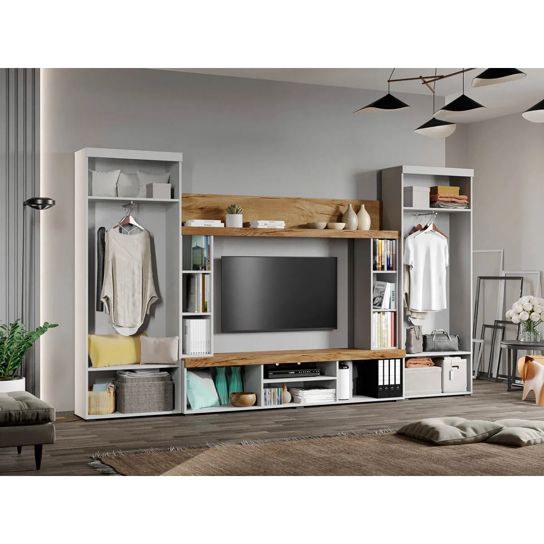 Set Living, Alb cu Stejar Auriu, Olaf, C06, L 315, 2 x A 35, 2 x H 182 ...