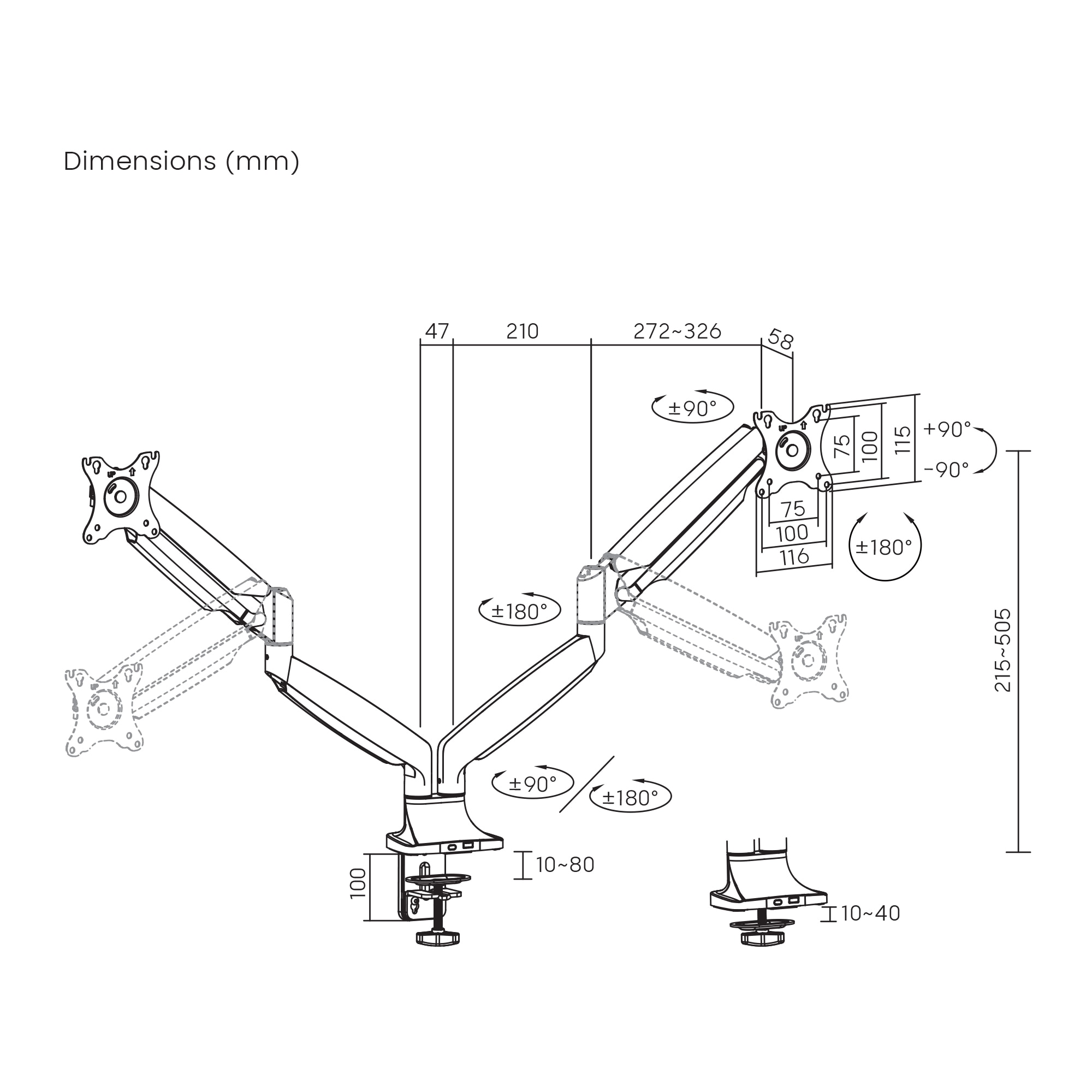 Suport 2 monitoare 17-35" inch, Heavy-Duty cu Mecanism Gas Spring, Pana ...